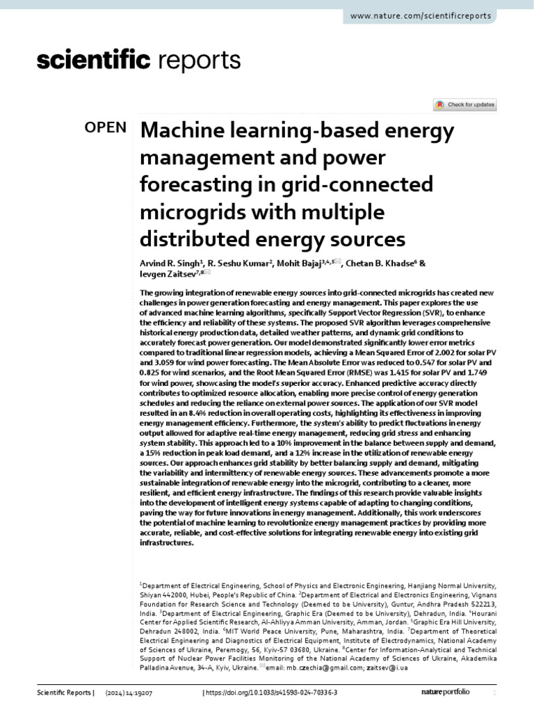 Machine Learning Based Energy Management and Power Forecasting in Grid Connected Microgrids With ...