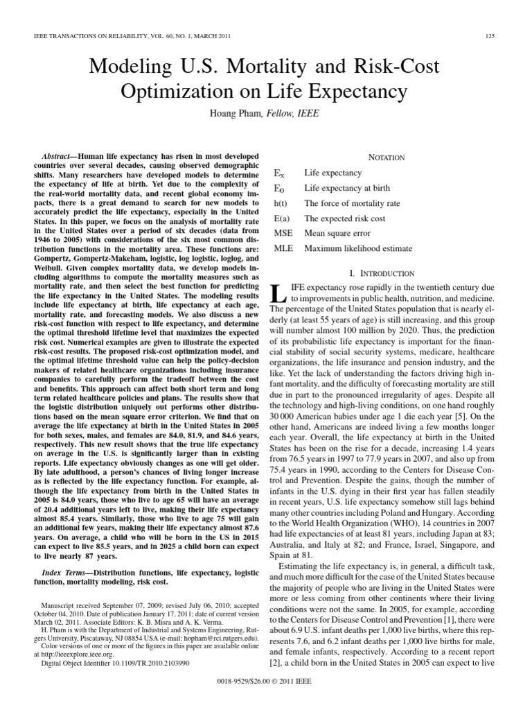 Modeling U.S. Mortality and Risk-Cost Optimization On Life Expectancy ...