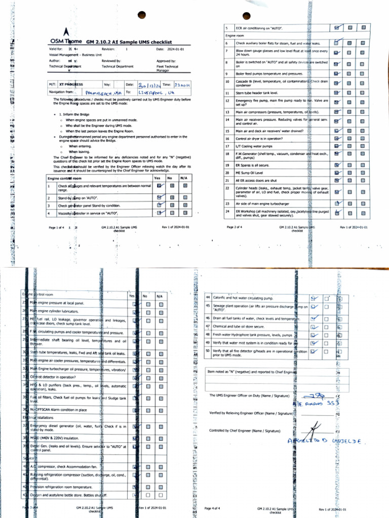Vessel Specific UMS CHECKLIST | PDF | Boiler | Pump