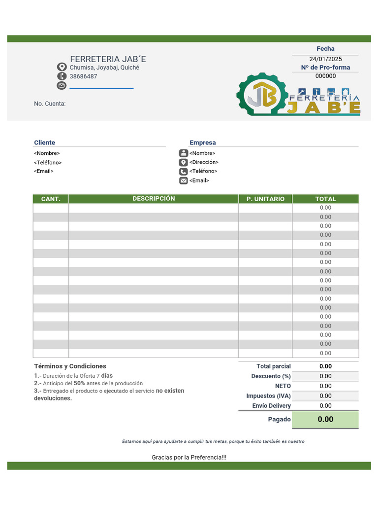 FORMATO COTIZACIÓN - FERRETERÍA JABE | PDF | Business | Economias