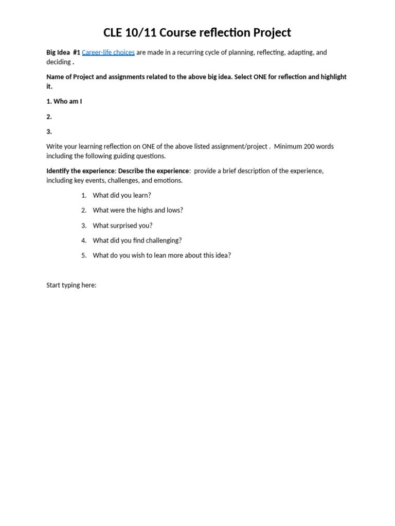 CLE 10/11 Course Reflection Guide | PDF | Psychological Concepts ...