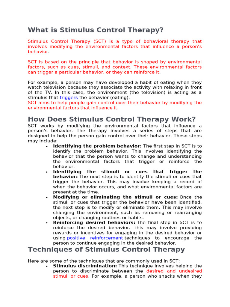 Stimulus Control Therapy | PDF | Reinforcement | Psychotherapy