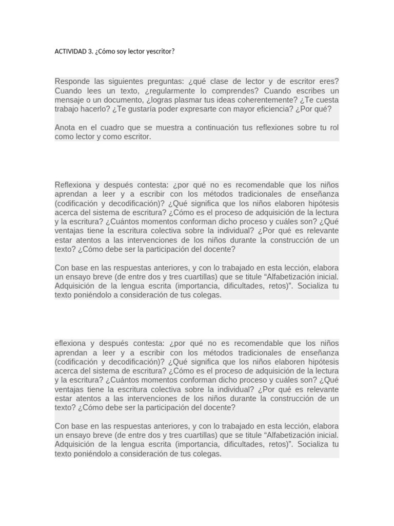 ACTIVIDAD 3 Cómo Soy Lector y Escritor | PDF