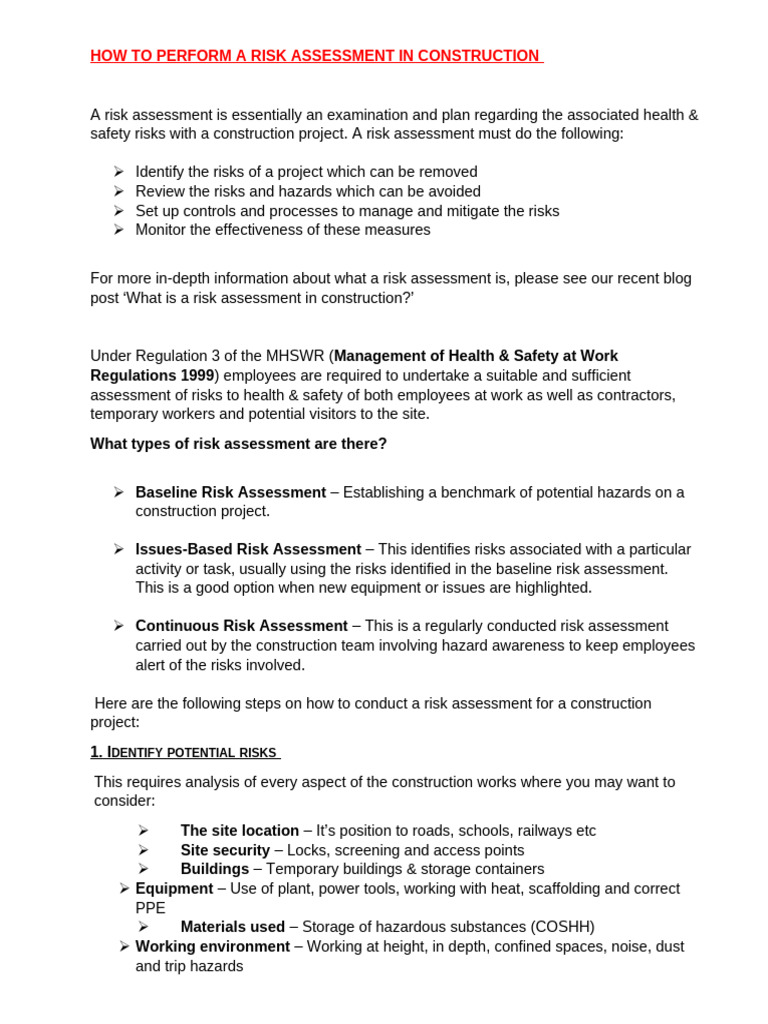 Risk Assessment Guide for Construction | PDF | Risk | Risk Assessment