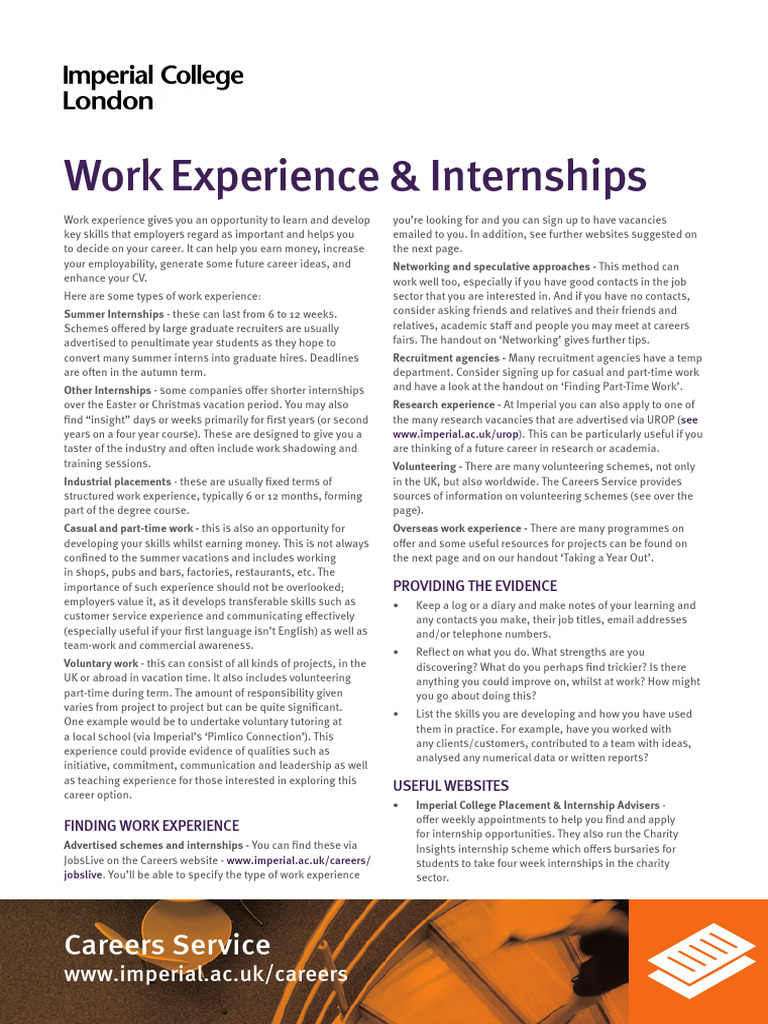 Types of Work Experience Opportunities | PDF | Internship | Job Hunting