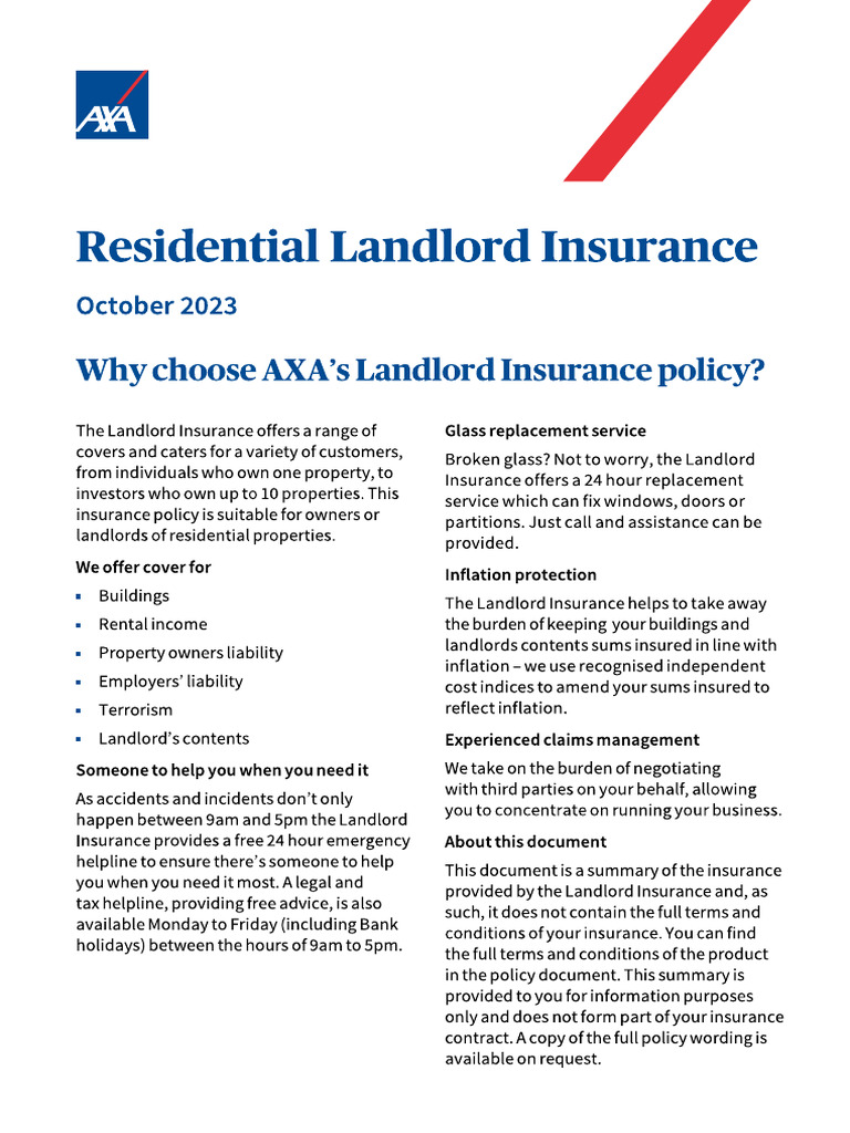 Residential Landlords - Summary of Cover - 20240723 | PDF
