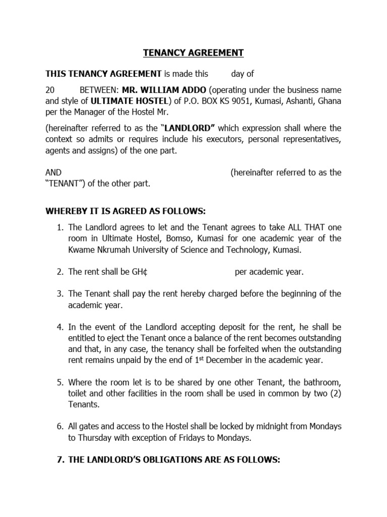 Ultimate Hostel Tenancy Agreement | PDF | Leasehold Estate | Landlord