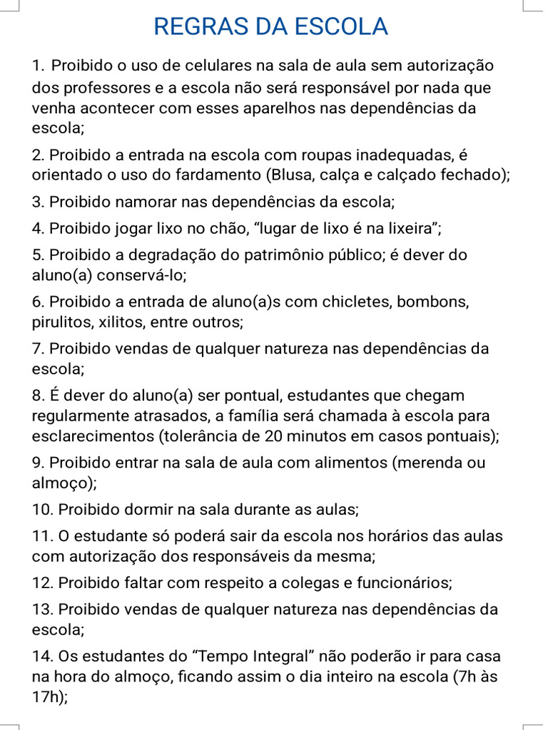 Regras de Conduta Escolar Essenciais | PDF