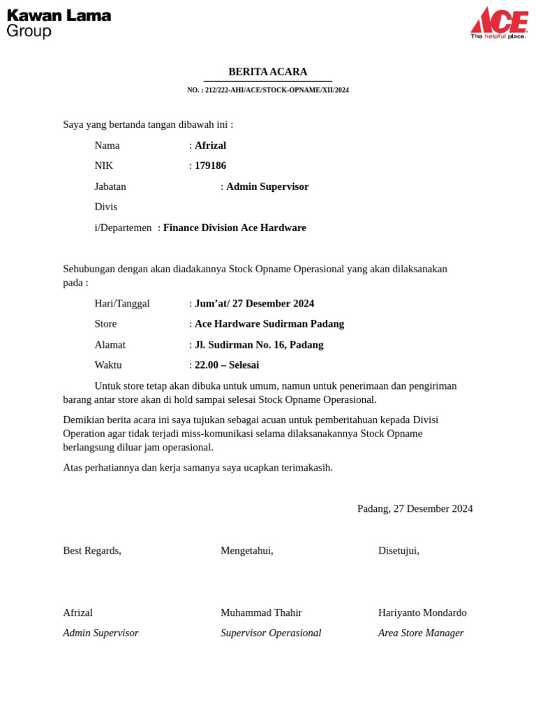 Berita Acara Stock Opname | PDF