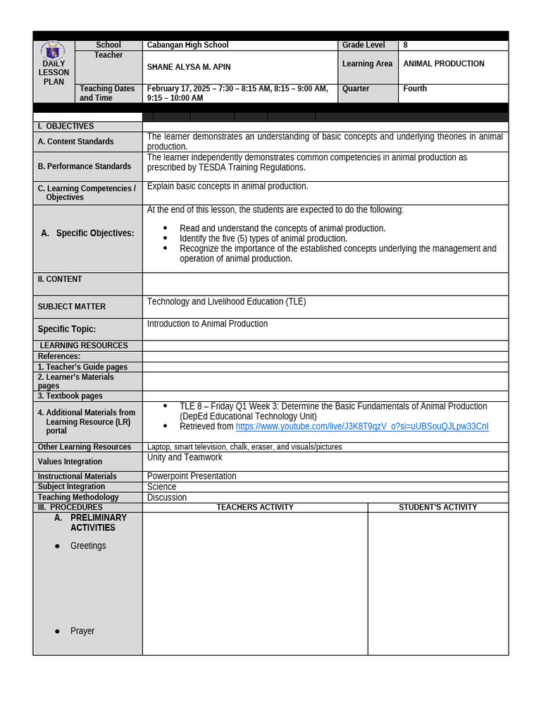 Dlp Template Pdf Learning Teachers