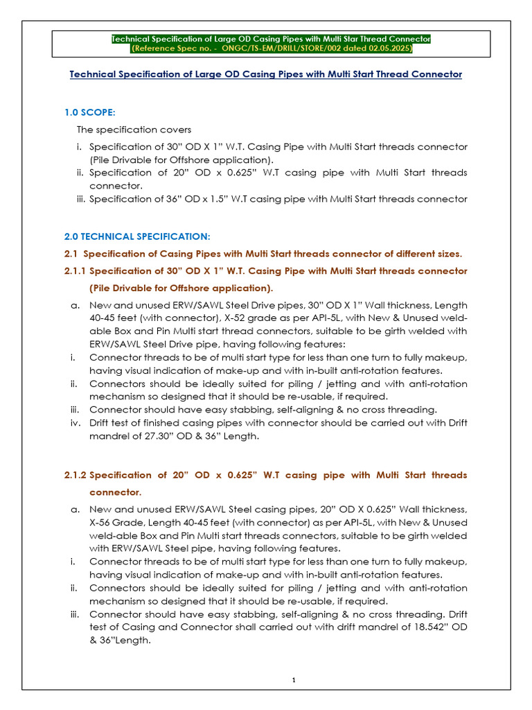 Large OD Casing Pipes Specifications | PDF | Pipe (Fluid Conveyance ...