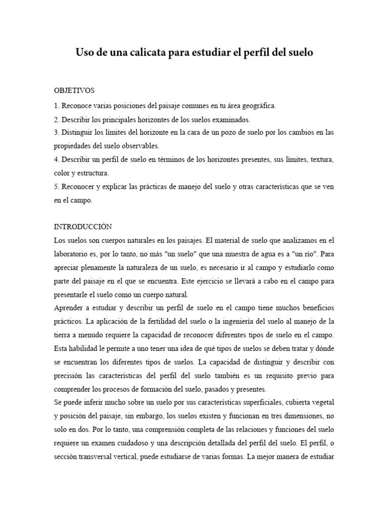 Uso de una calicata para estudiar el perfil del suelo | PDF | Suelo ...