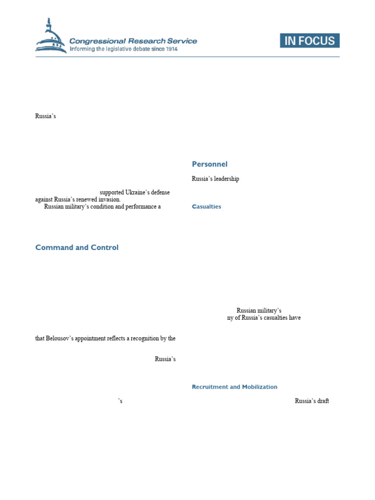 Russian Military Performance and Outlook | PDF | Congressional Research ...