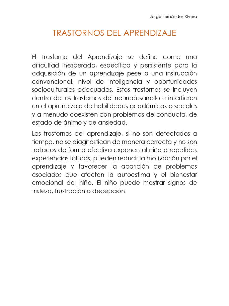 Trastornos del Aprendizaje: Guía | PDF | Dislexia | Tartamudeo