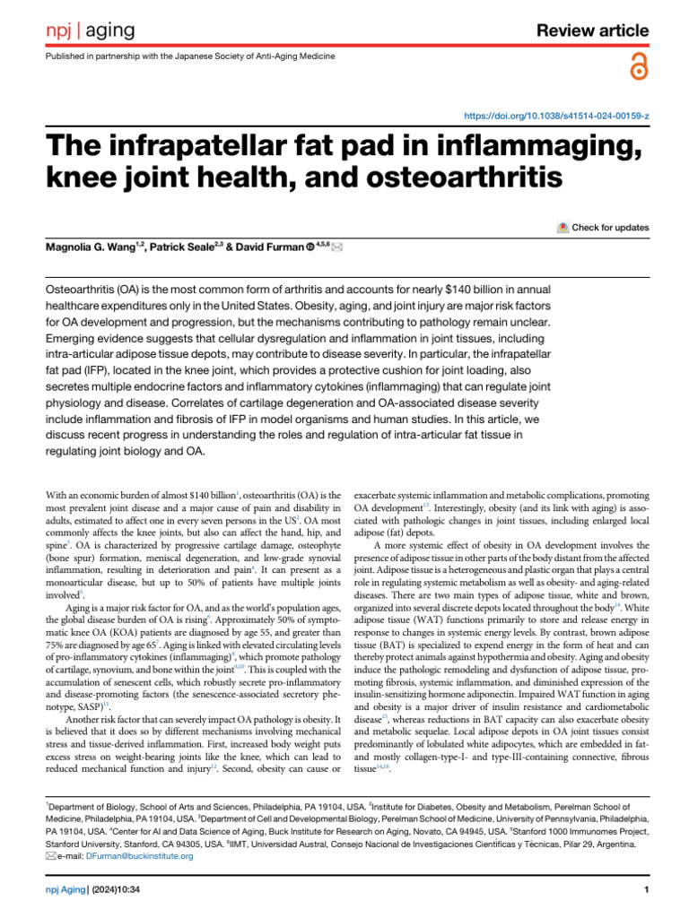 The Infrapatellar Fat Pad in Inflammaging, Knee Joint Health, and ...