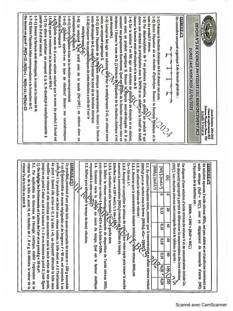 Correction Devoir N°5 TS BCS 2024-2025 | PDF
