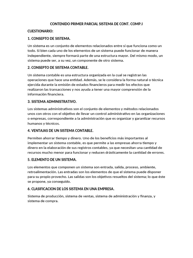 Contenido Primer Parcial Sistema de Cont. 1 | PDF | Contabilidad | Business