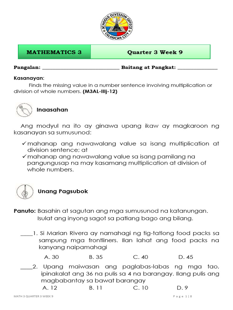 Math 3 Q3 Week 9 | PDF