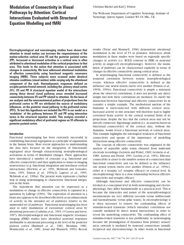 Buchel 1997 | PDF | Visual Cortex | Linear Regression