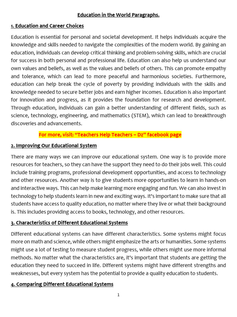 Education paragraphs | PDF | Learning | Cognition