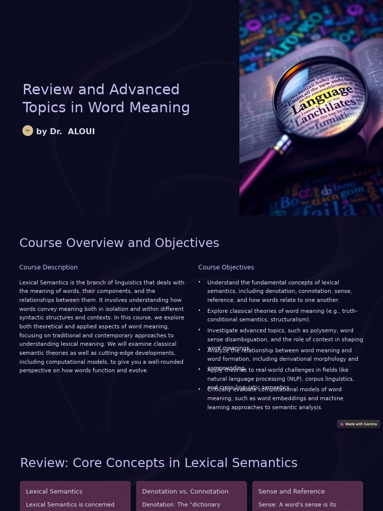 S2 Course 1 Review and Advanced Topics in Word Meaning | PDF | Semantics | Word
