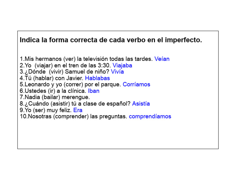 Conjugación de Verbos en Imperfecto | PDF
