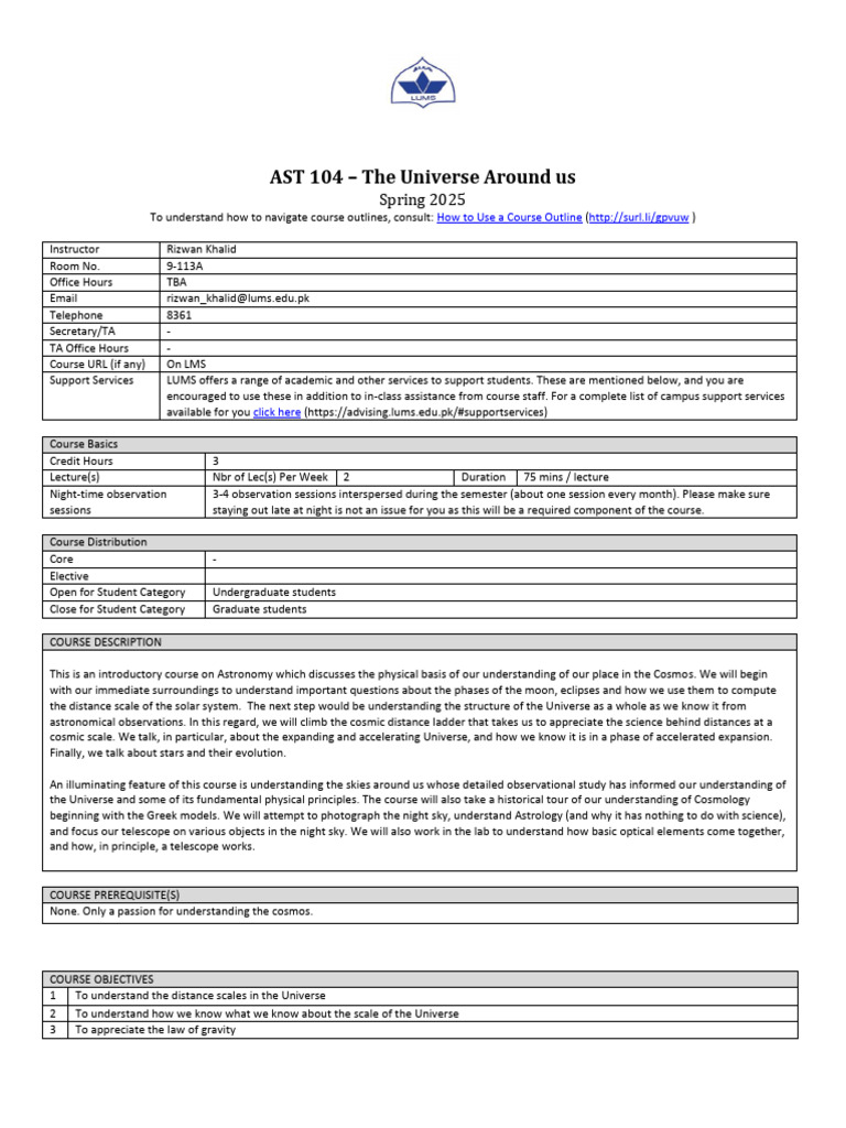 AST 104-The Universe Around Us-Rizwan Khalid | PDF | Universe | Stars