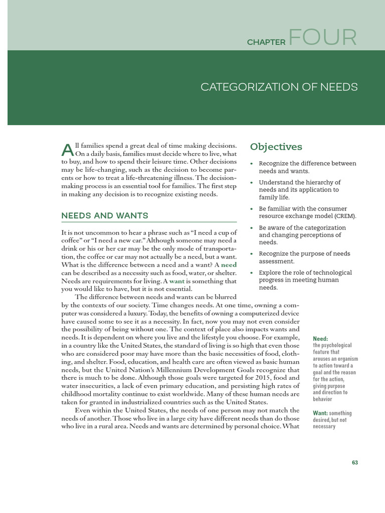 Family Resource Management - (CHAPTER 4 - CATEGORIZATION OF NEEDS) | PDF | Self Actualization ...