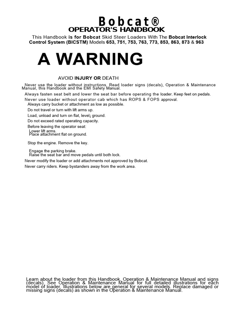 Bobcat Operator Handbook | PDF | Loader (Equipment) | Elevator