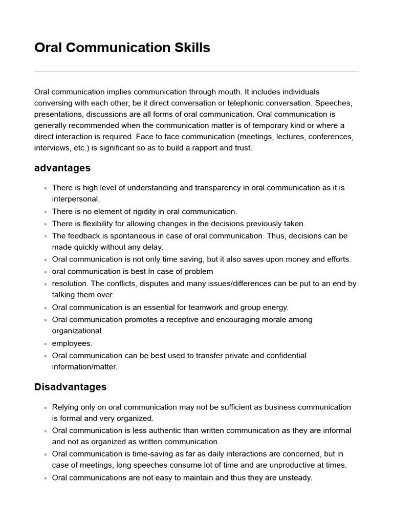 Oral Communication Skills | PDF | Conversation | Communication
