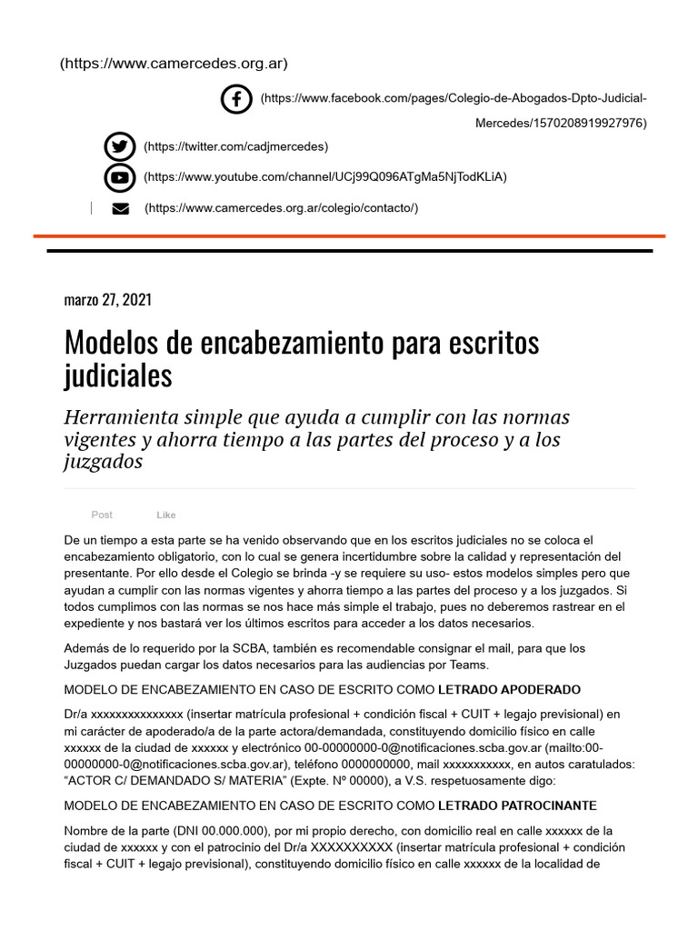 Modelos de Encabezamiento para Escritos Judiciales - CADJM | PDF | Justicia | Crimen y violencia