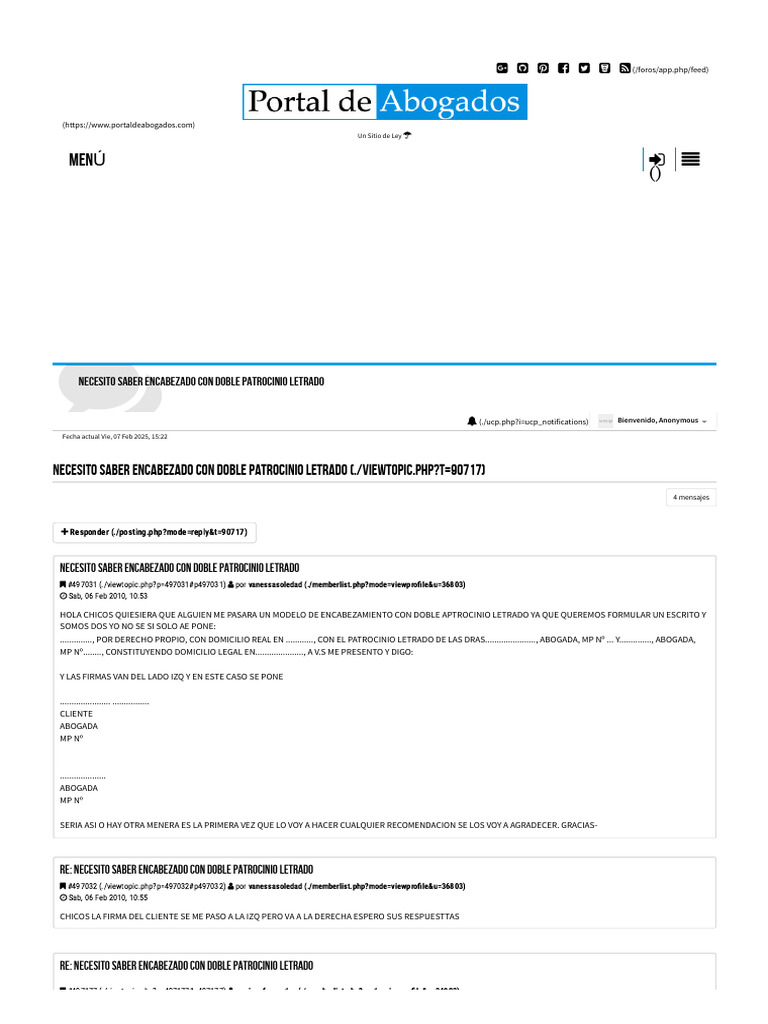 NECESITO SABER ENCABEZADO CON DOBLE PATROCINIO LETRADO - Foros del ...