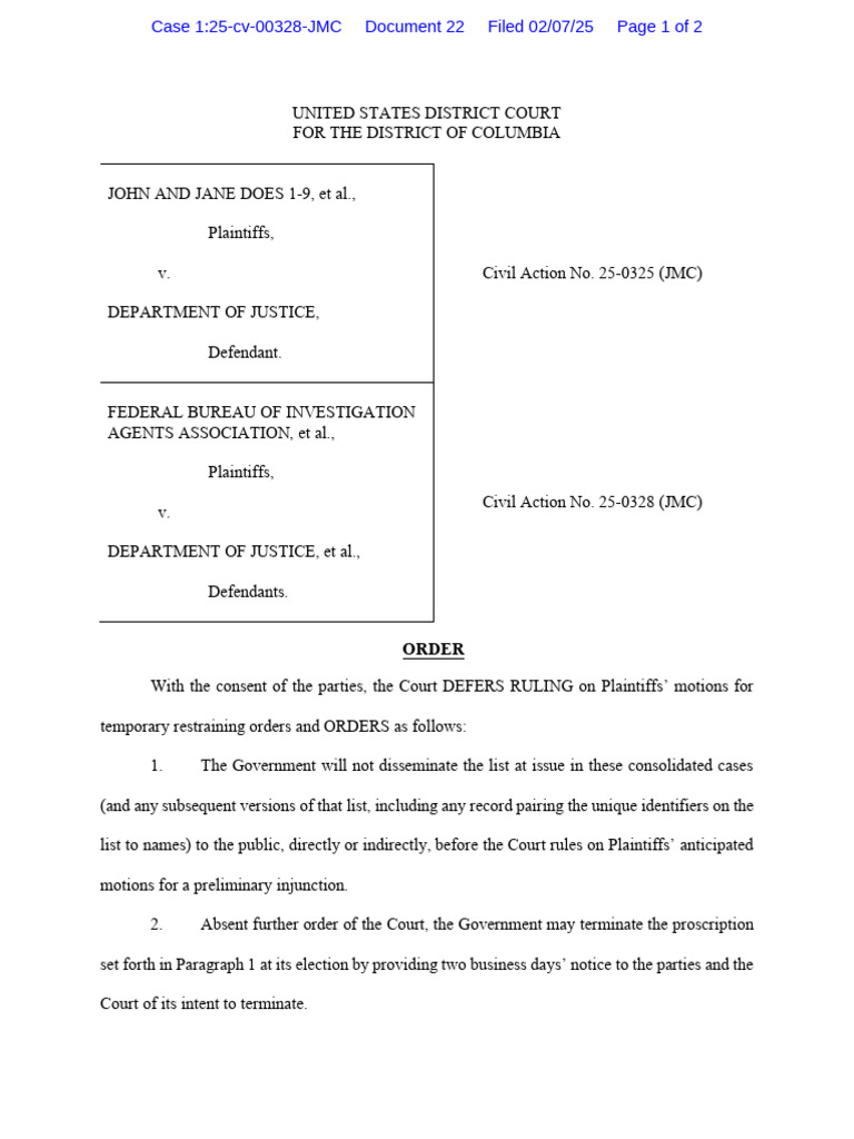 FBI-DOJ Consent Order - 2-7-25 | PDF