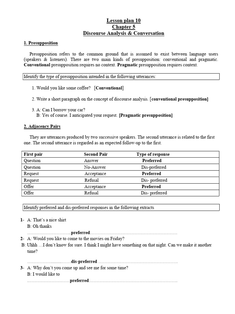 Discourse Analysis Lesson Plan | PDF