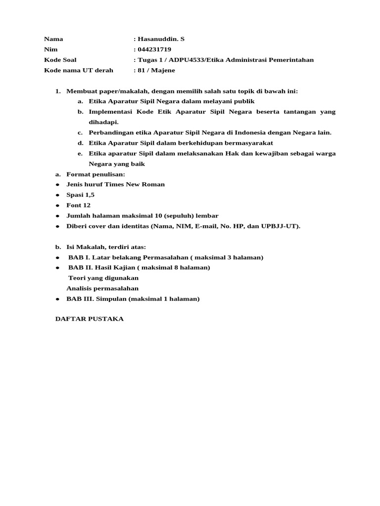Tugas 1_ ADPU4533_Etika Administrasi Pemerintahan | PDF