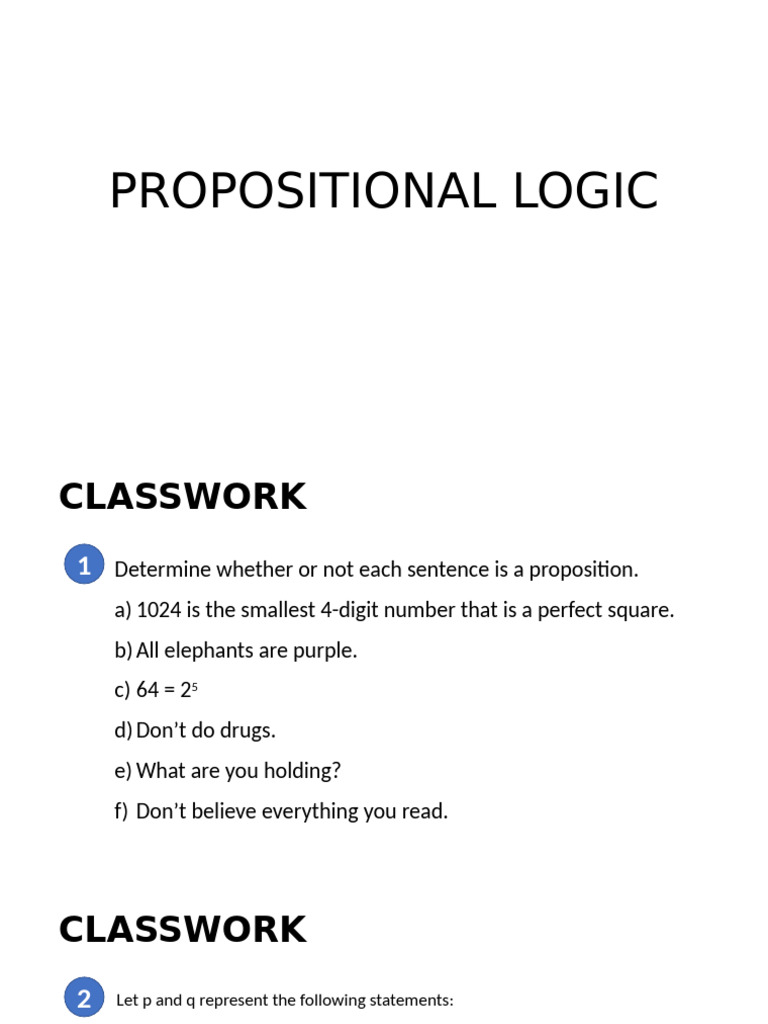 Classwork Logical Connectives | PDF