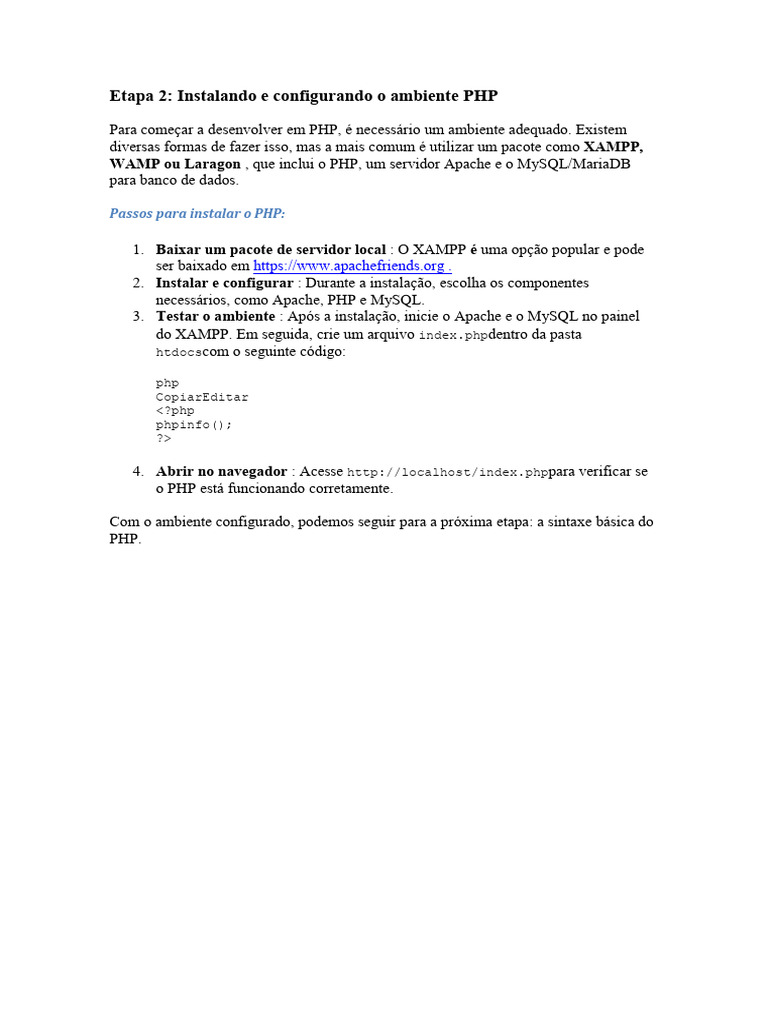 Etapa 2 Instalando e Configurando o Ambiente PHP | PDF