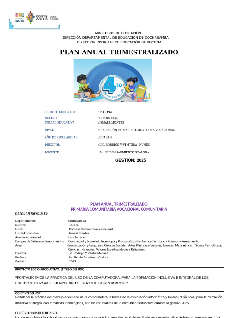 PLAN ANUAL CUARTO PRIMARIA 2025 | PDF | Geometría | Comunicación