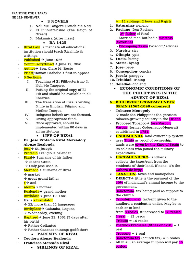 rizal-reviewer | PDF | Philippines