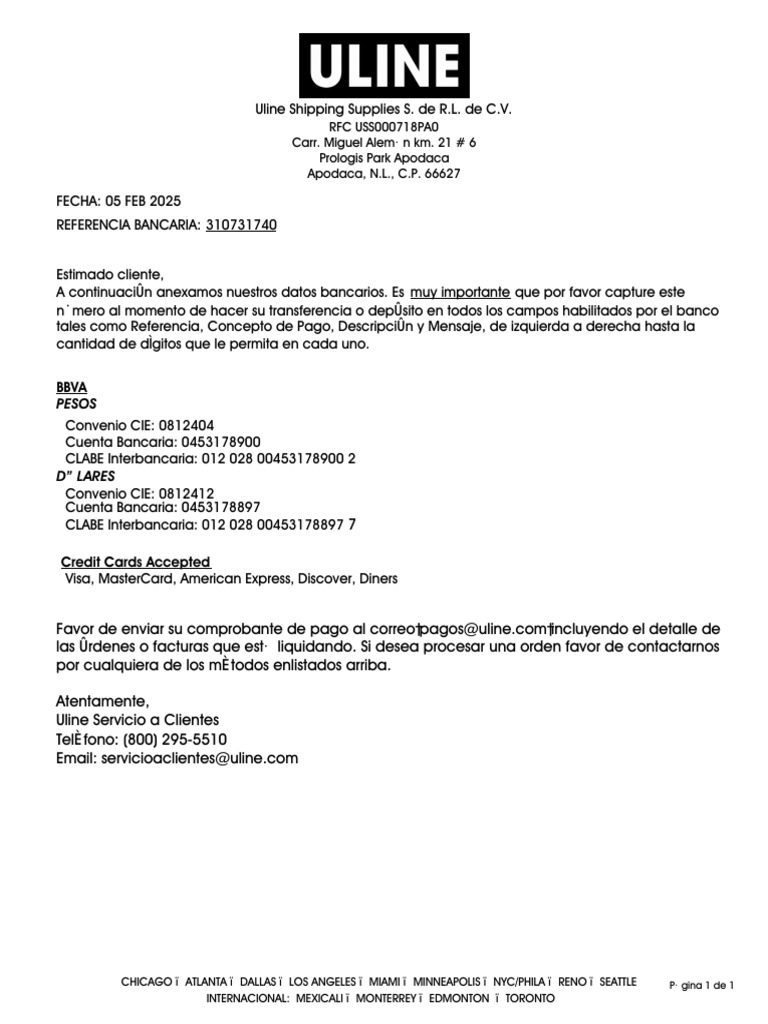 Uline_Payment_Letter_31073174 | PDF