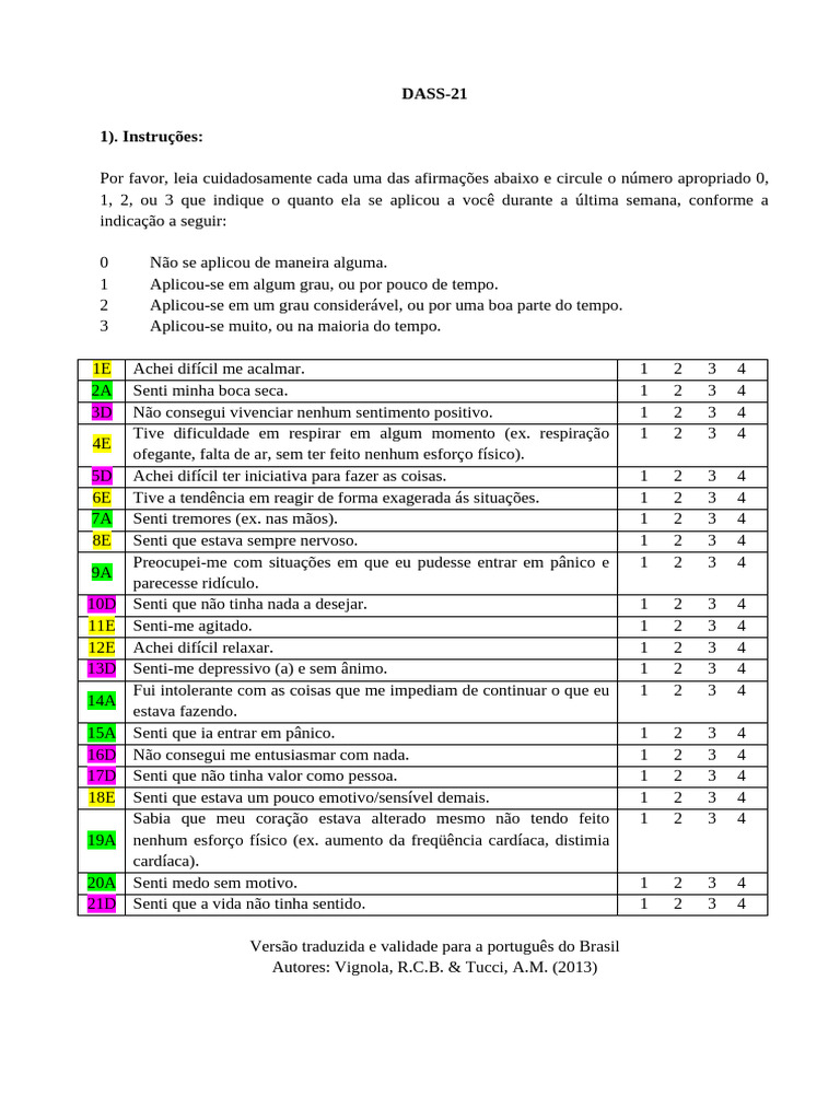 Arquivo Escala DASS | PDF | Psicologia