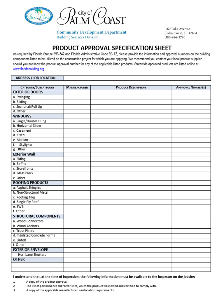 Product Approval Spec Sheet | PDF