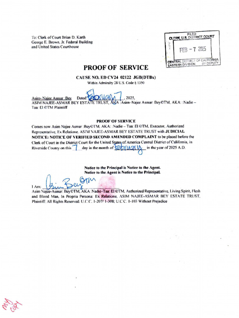 CV ED 24 - 02122 - JGB (DBTX) - JUDICIAL NOTICE: NOTICE OF VERIFIED SECOND AMENDED COMPLAINT - W ...