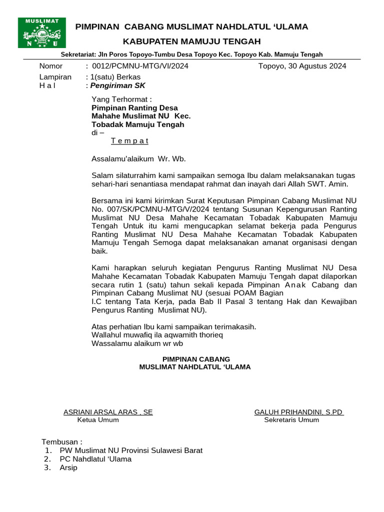 Susunan Pengurus Nu Mahahe | PDF