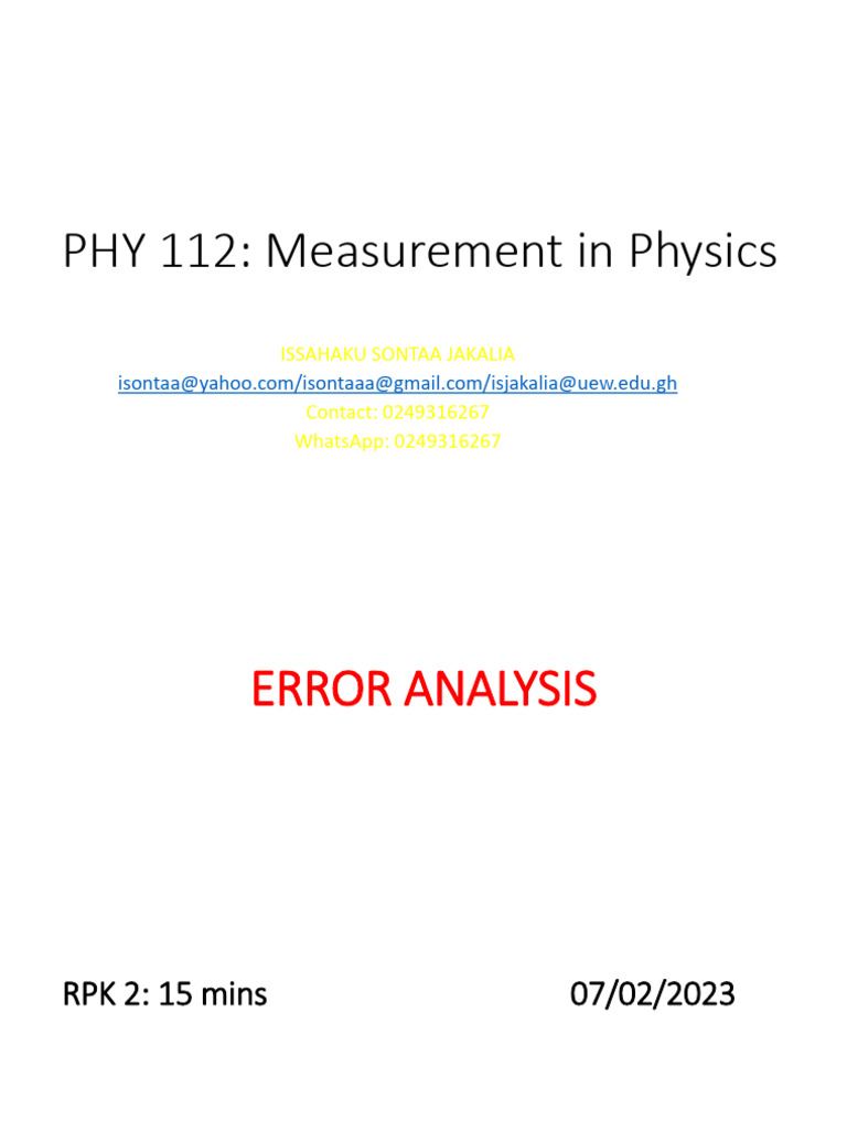 PHY 112_Measurement in Physics_errors_L3_2023 | PDF | Observational Error | Uncertainty
