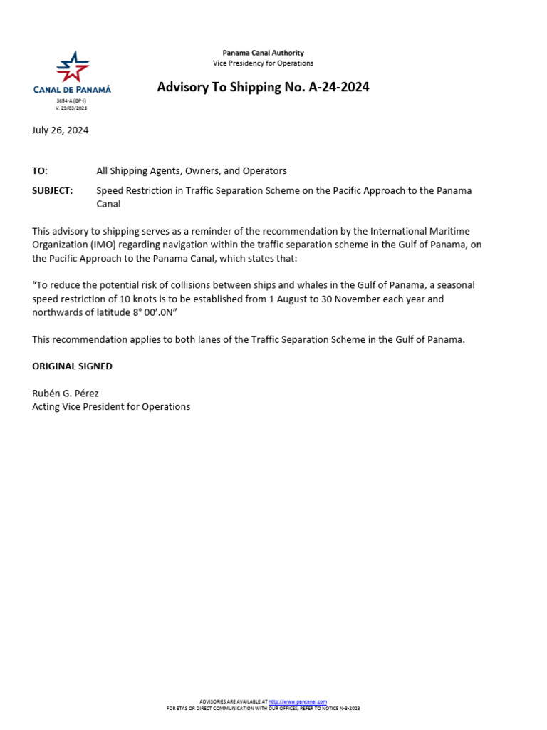 Speed Limit Advisory for Panama Canal | PDF | Speed Limit | Panama Canal