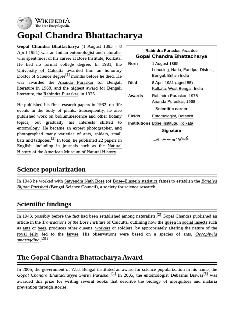 Gopal Chandra Bhattacharya | PDF | Entomology
