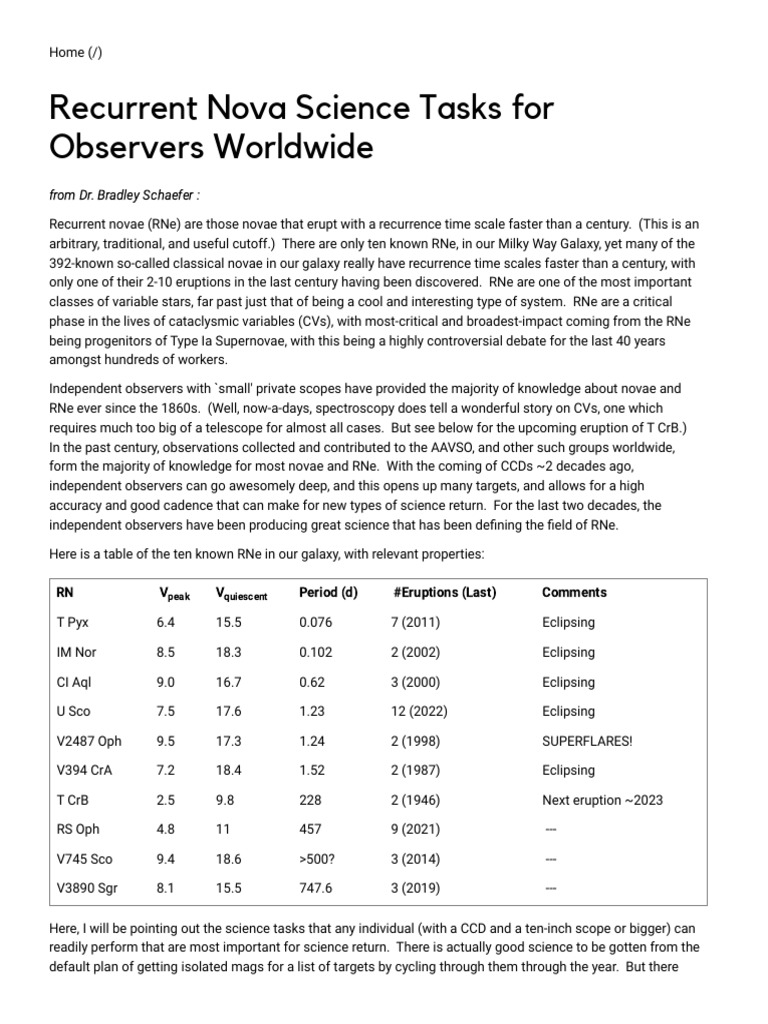 Recurrent Nova Observation Tasks Guide | PDF | Apparent Magnitude ...