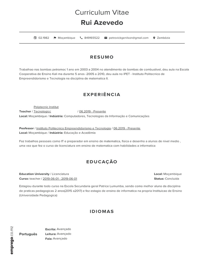 rui-paulo-azevedo-cv-emprego.co.mz-pt | PDF