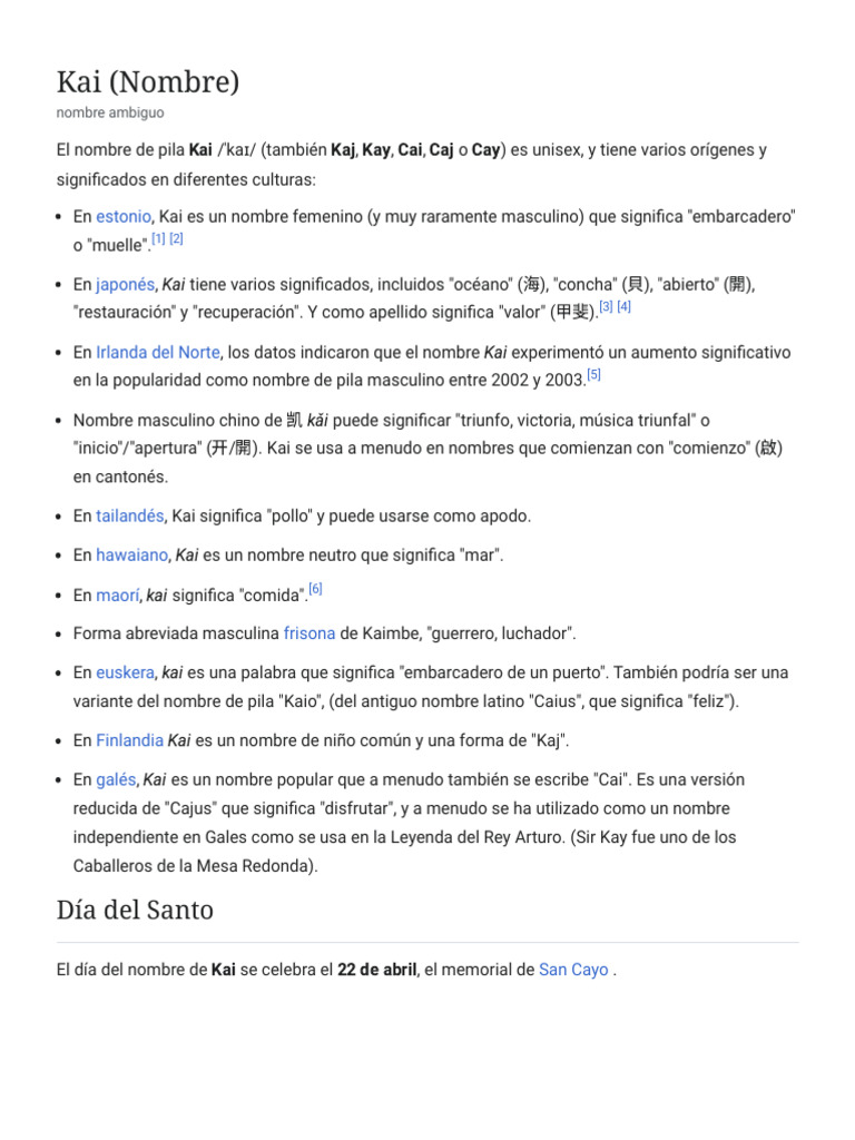 Significados y Orígenes del Nombre Kai | PDF